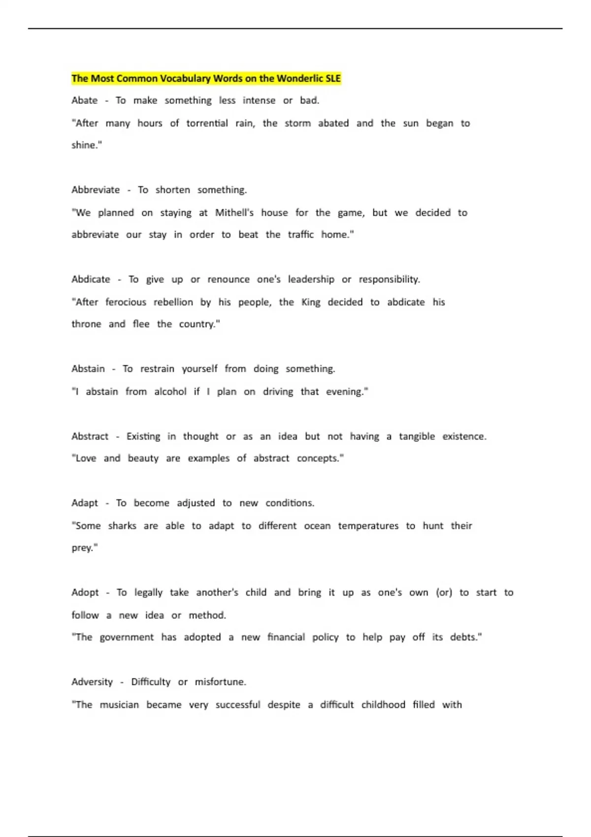 The Most Common Vocabulary Words on the Wonderlic SLE - The Most Common ...