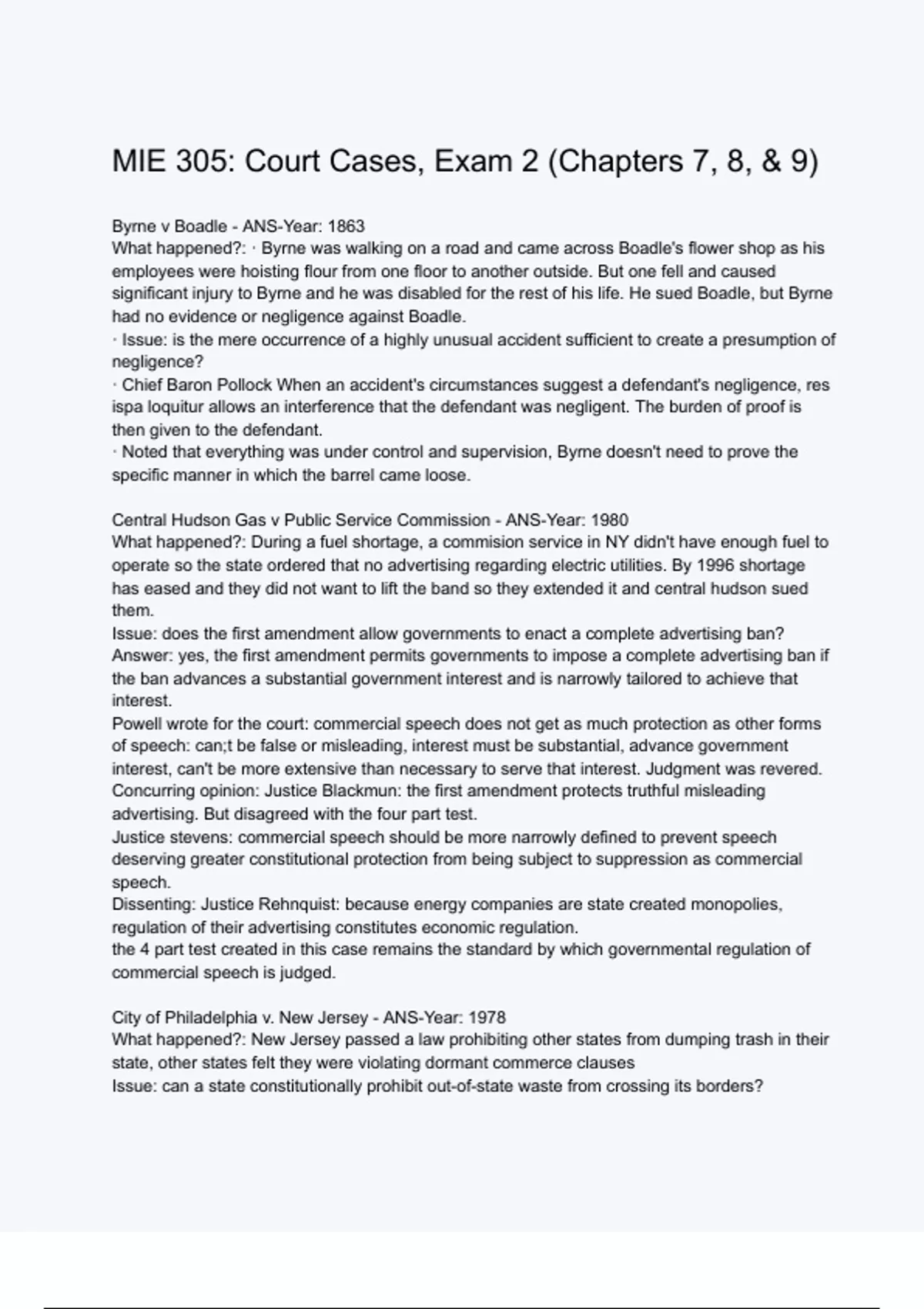 MIE 305 Court Cases, Exam 2 (Chapters 7, 8, & 9) Questions with correct Answers, 100% verified ...