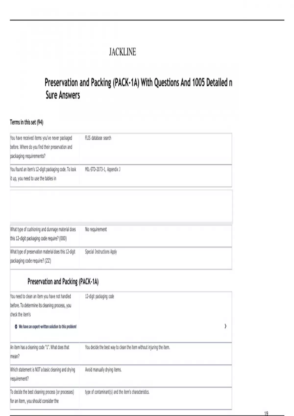 Preservation and Packing (PACK-1A) With Questions And 1005 Detailed n ...