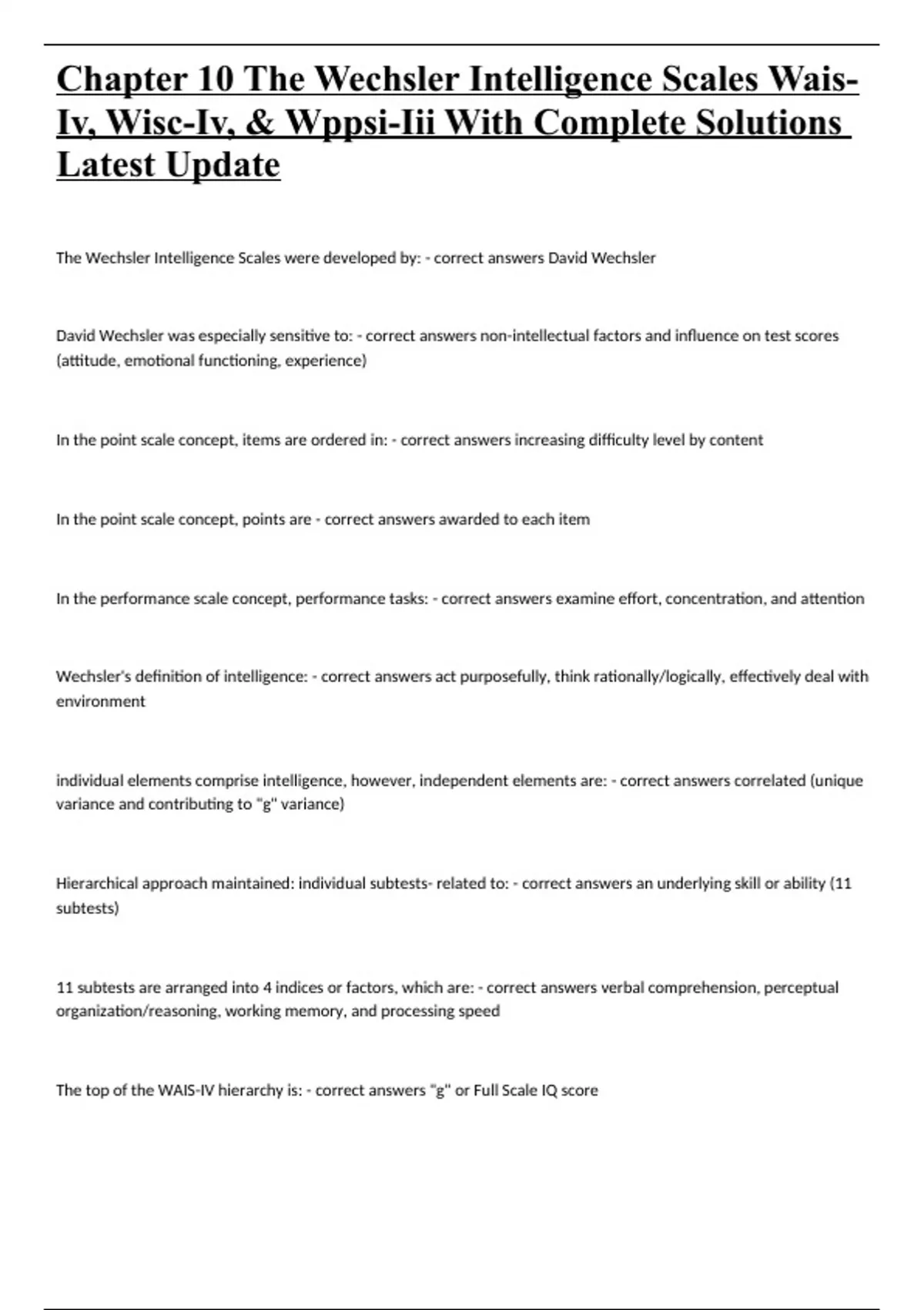 Chapter 10 The Wechsler Intelligence Scales Wais-Iv, Wisc-Iv, & Wppsi-Iii With Complete ...