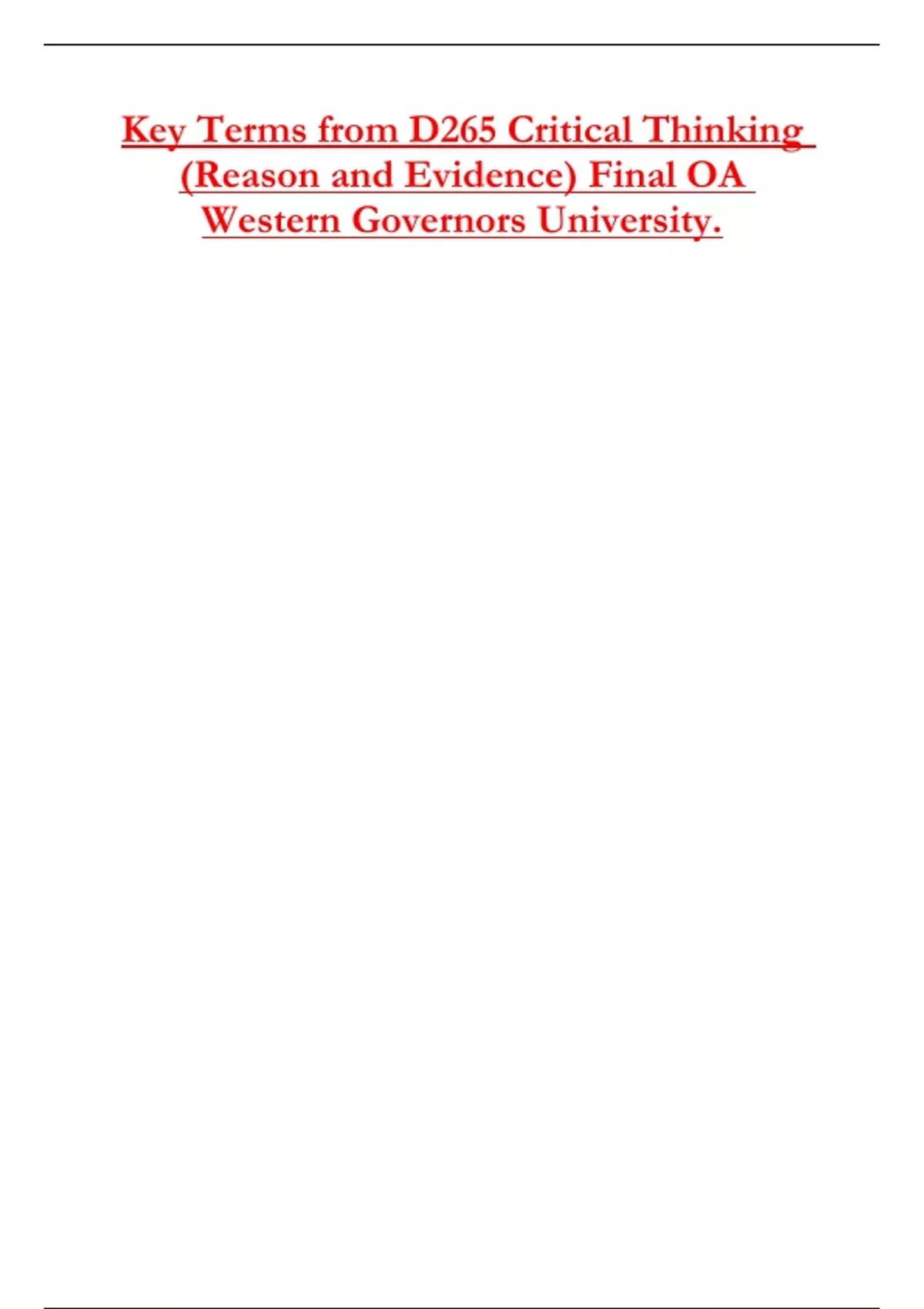 Key Terms from D265 Critical Thinking (Reason and Evidence) Final OA ...