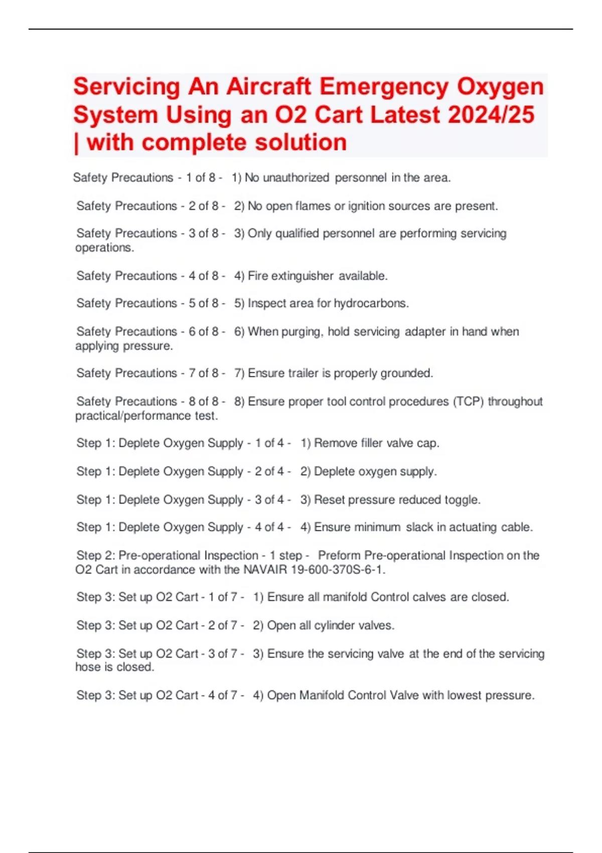 Servicing An Aircraft Emergency Oxygen System Using an O2 Cart Latest ...