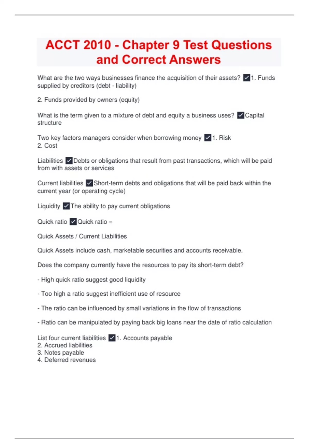 ACCT 2010 - Chapter 9 Test Questions and Correct Answers - ACCT 2010 ...