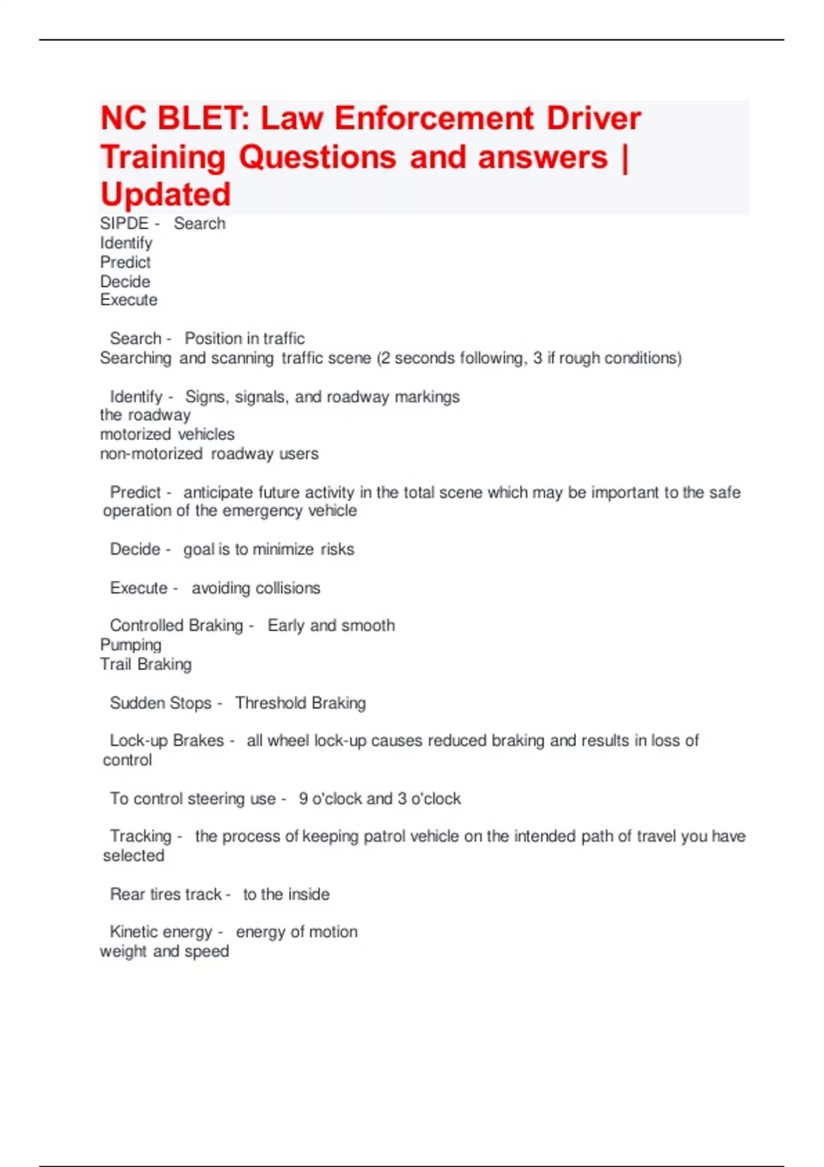 NC BLET: Law Enforcement Driver Training Questions and answers ...