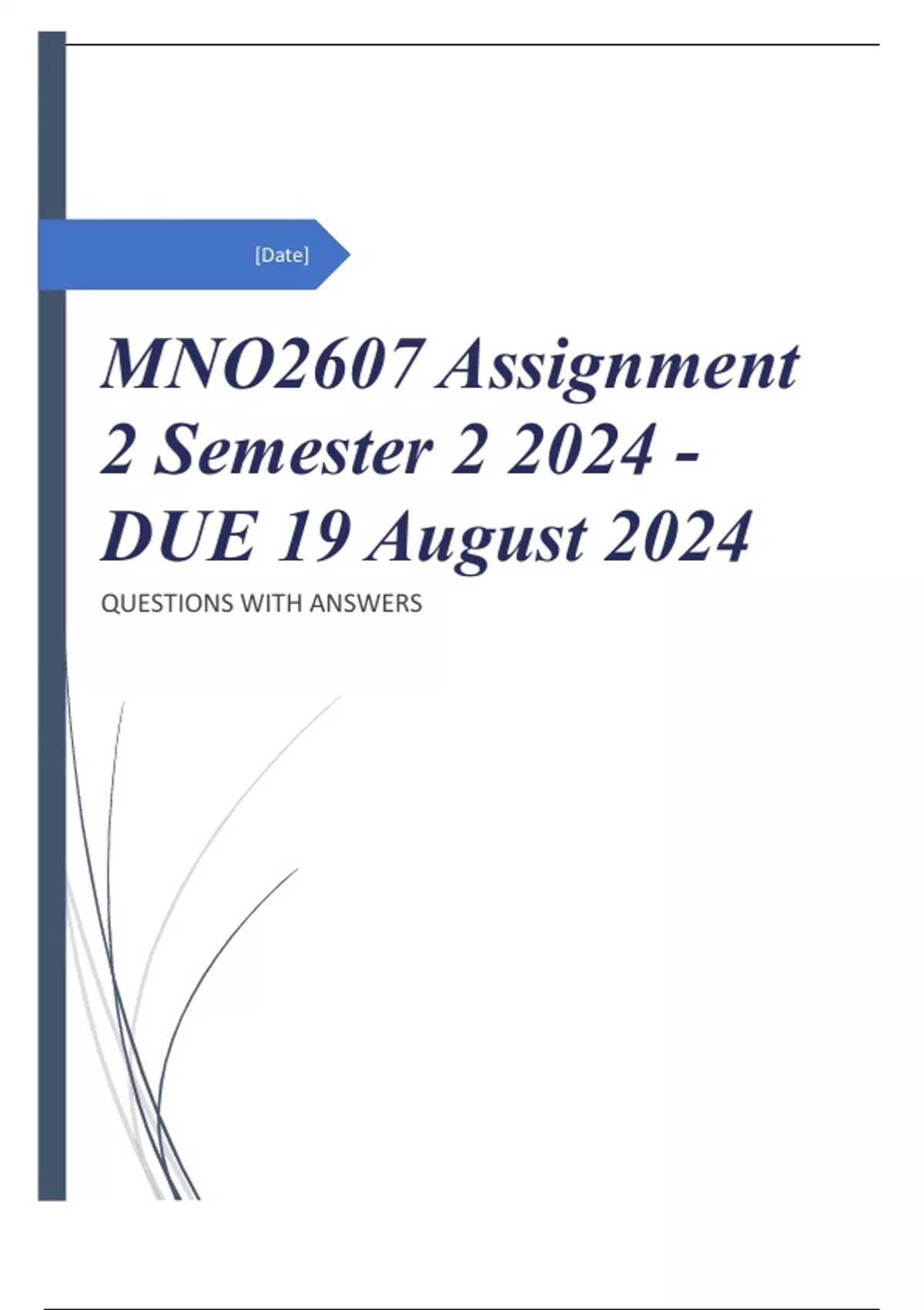 MNO2607 Assignment 2 Semester 2 2024 - DUE 19 August 2024 - MNO2607 ...