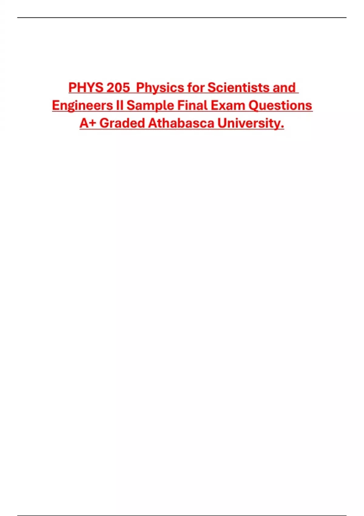 PHYS 205 Physics for Scientists and Engineers II Sample Final Exam ...