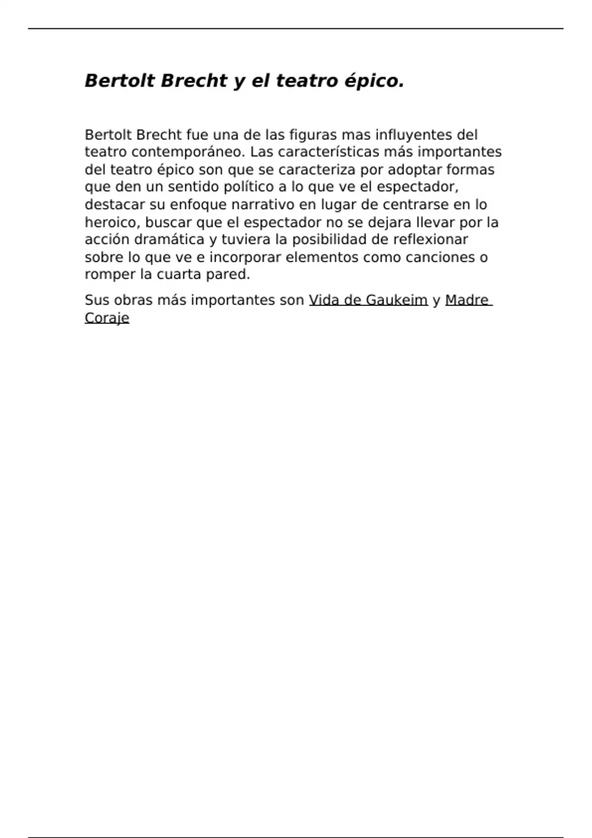 Sumario Bertolt Brecht y el teatro épico - Arts - Stuvia ES