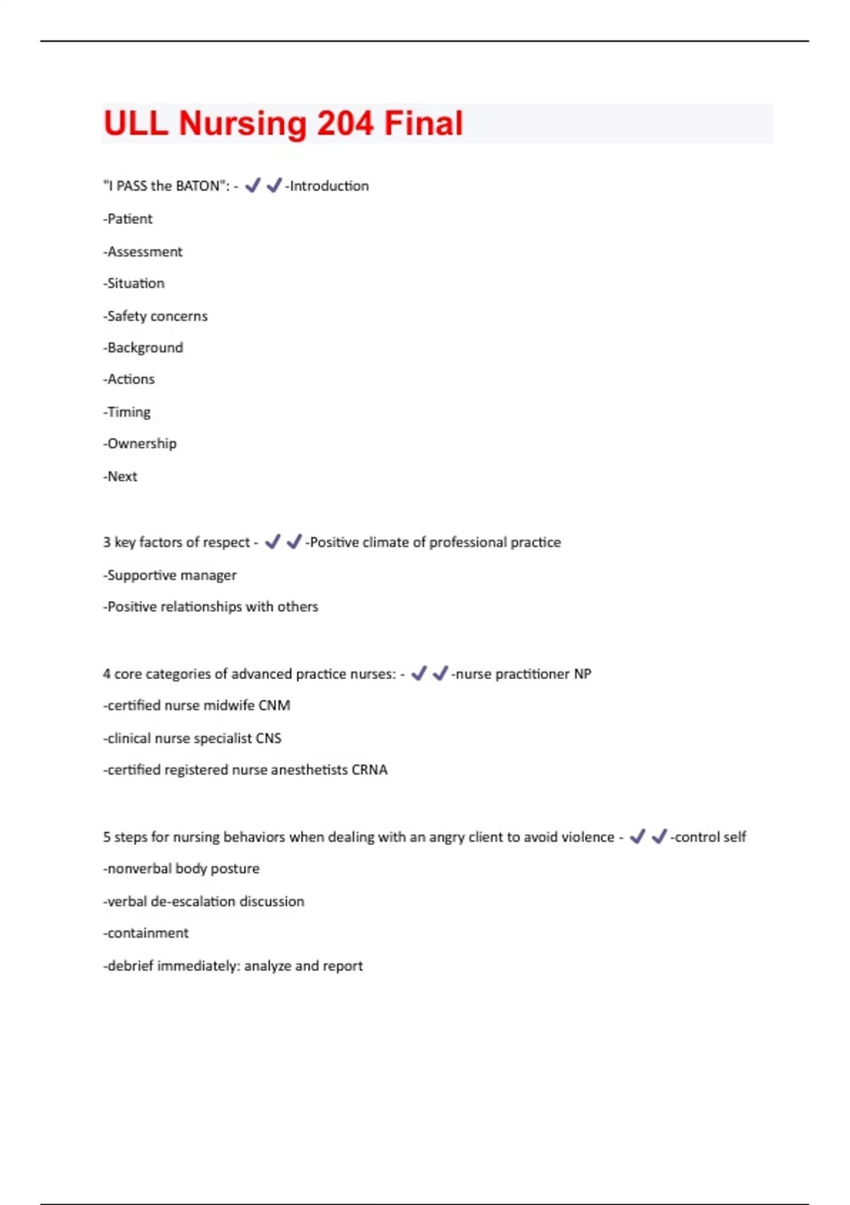 ULL Nursing 204 Final New Update 2024 Actual Test with complete ...