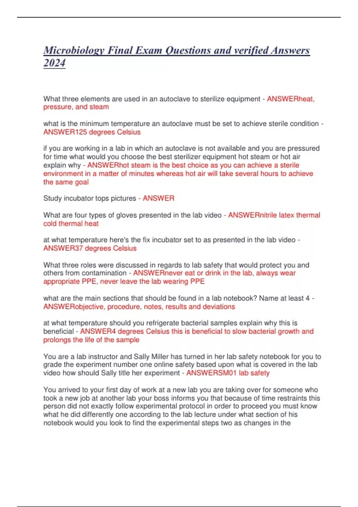 Microbiology Final Exam Questions and verified Answers 2024 - Microbiology - Stuvia US