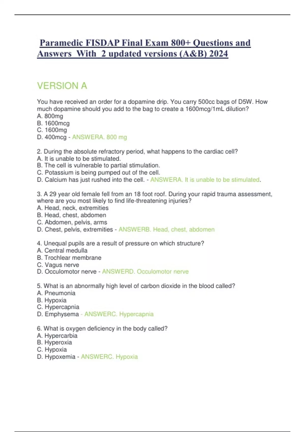 Paramedic FISDAP Final Exam 800+ Questions and Answers With 2 updated ...