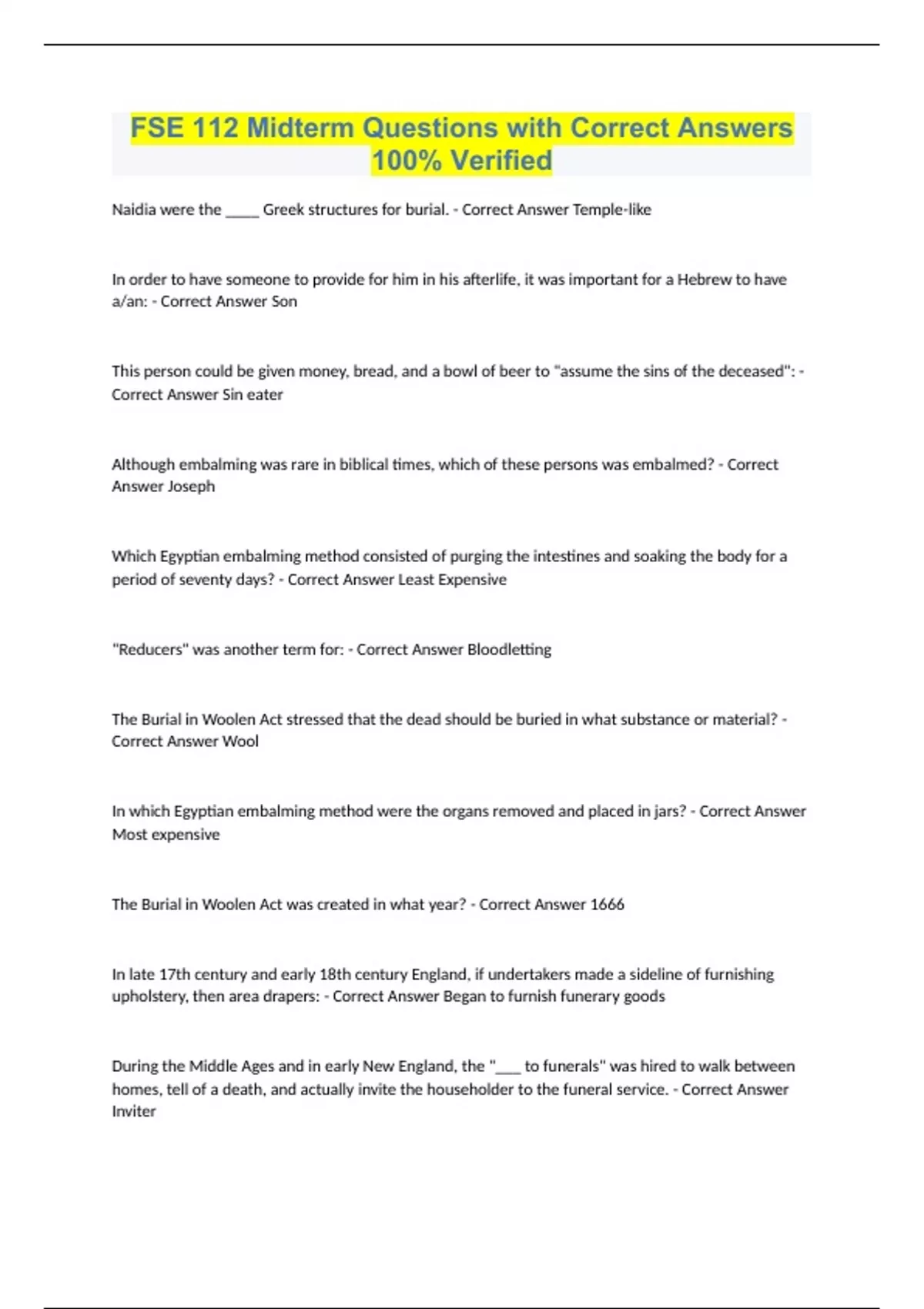 FSE 112 Midterm Questions with Correct Answers 100% Verified - FSE 112 - Stuvia US