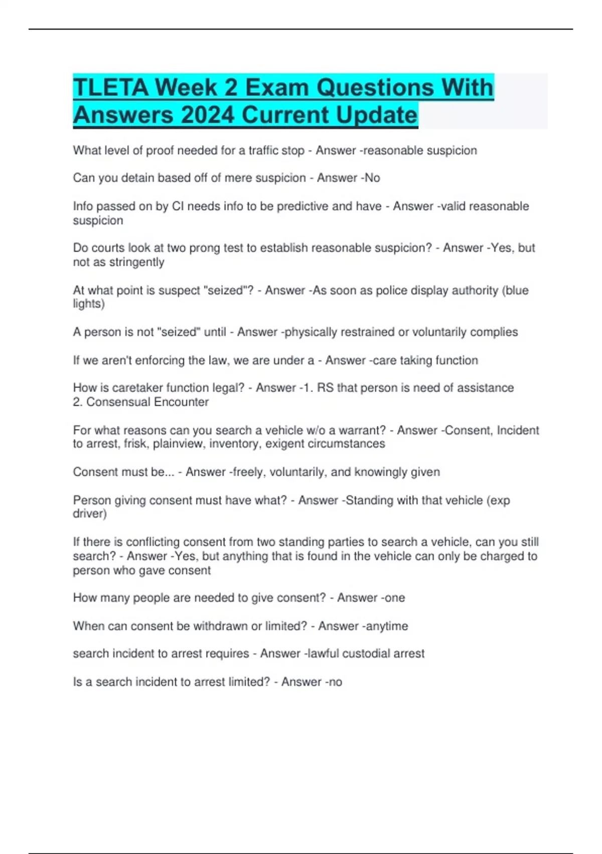 TLETA Week 2 Exam Questions With Answers 2024 Current Update - TLETA ...