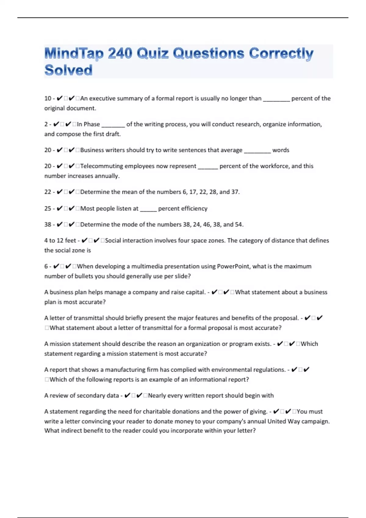 MindTap |240 Quiz Questions Correctly Solved|16 Pages - MindTap - Stuvia US