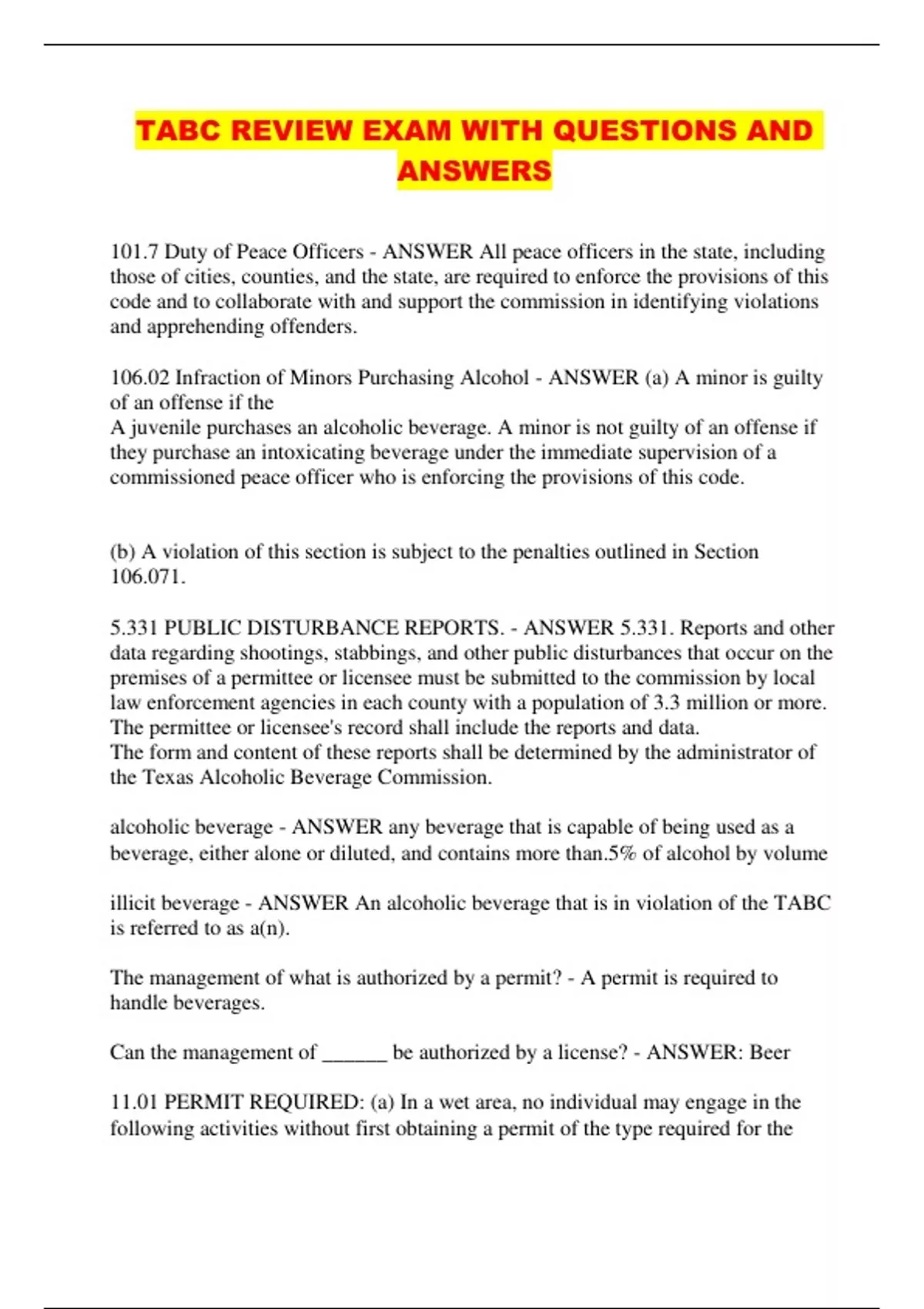 Tabc Review Exam With Questions And Answers Tabc Stuvia Us