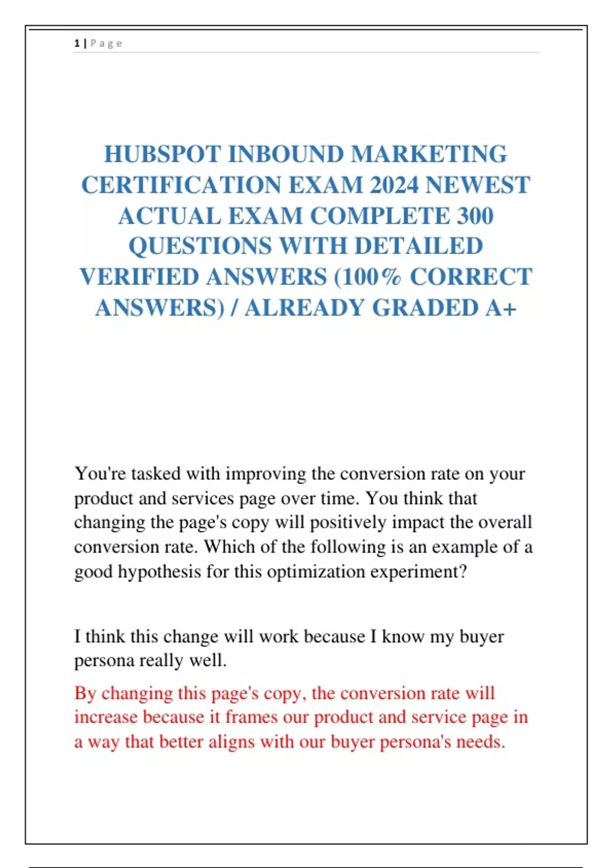 HUBSPOT INBOUND MARKETING CERTIFICATION EXAM 2024 NEWEST ACTUAL EXAM ...