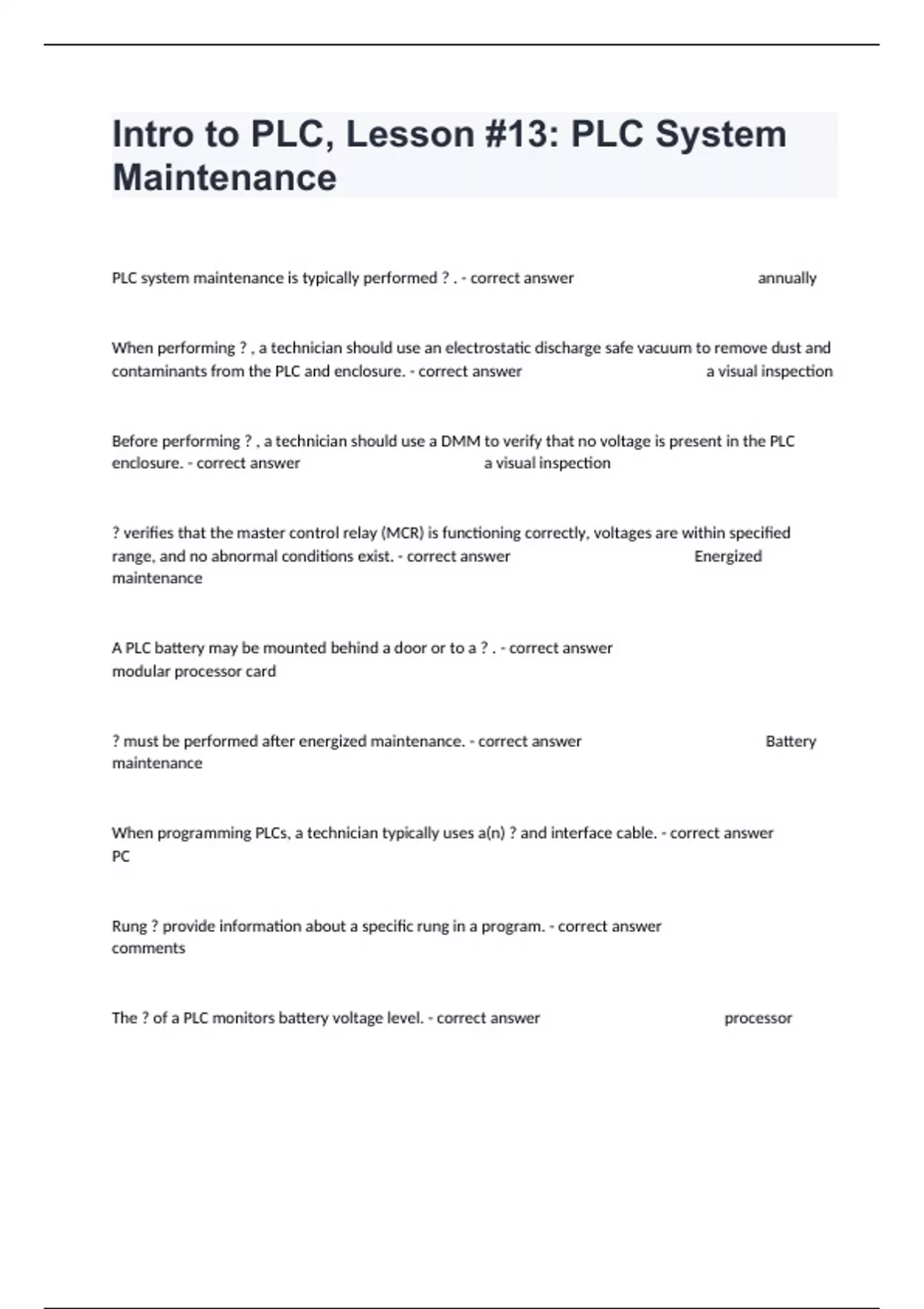 Intro to PLC, Lesson #13: PLC System Maintenance Practice Questions With Practical Answers ...