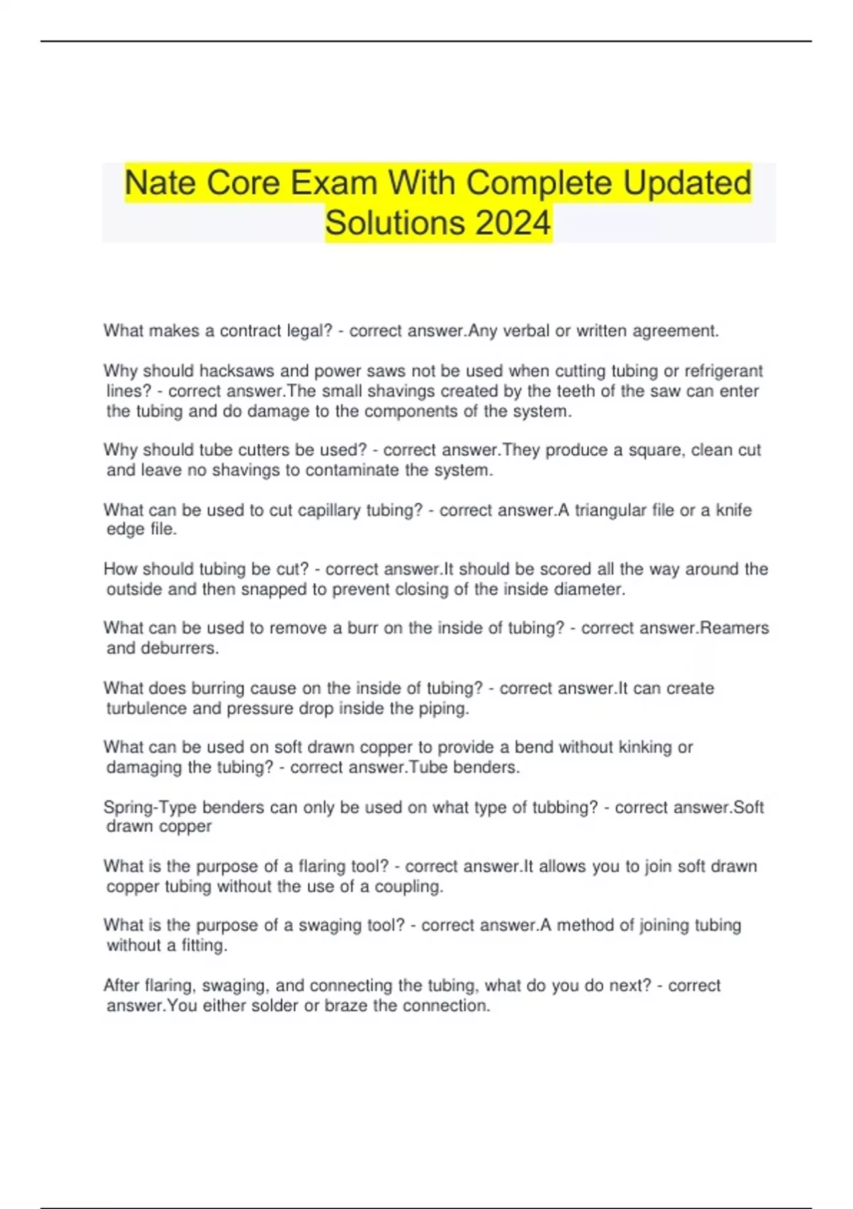 Nate Core Exam With Complete Updated Solutions 2024 - Nate Core - Stuvia US