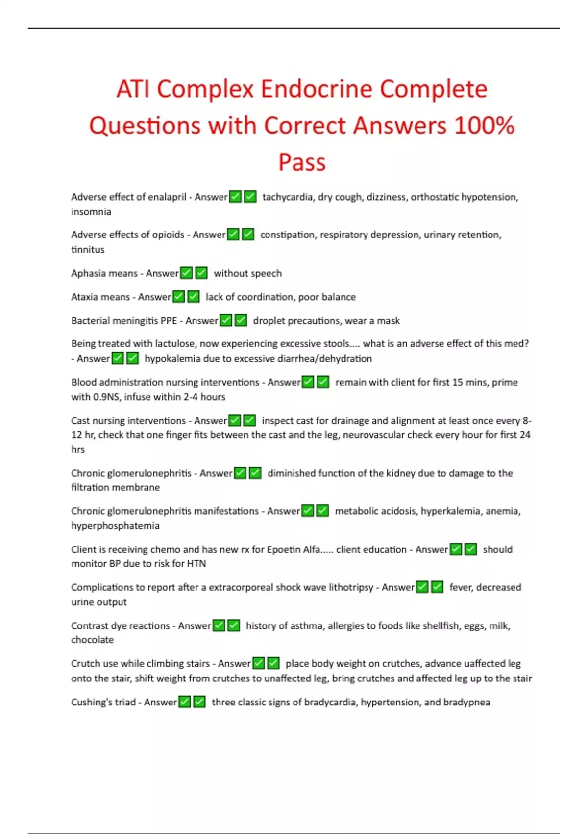 ATI Complex Endocrine Complete Questions with Correct Answers 100% Pass ...
