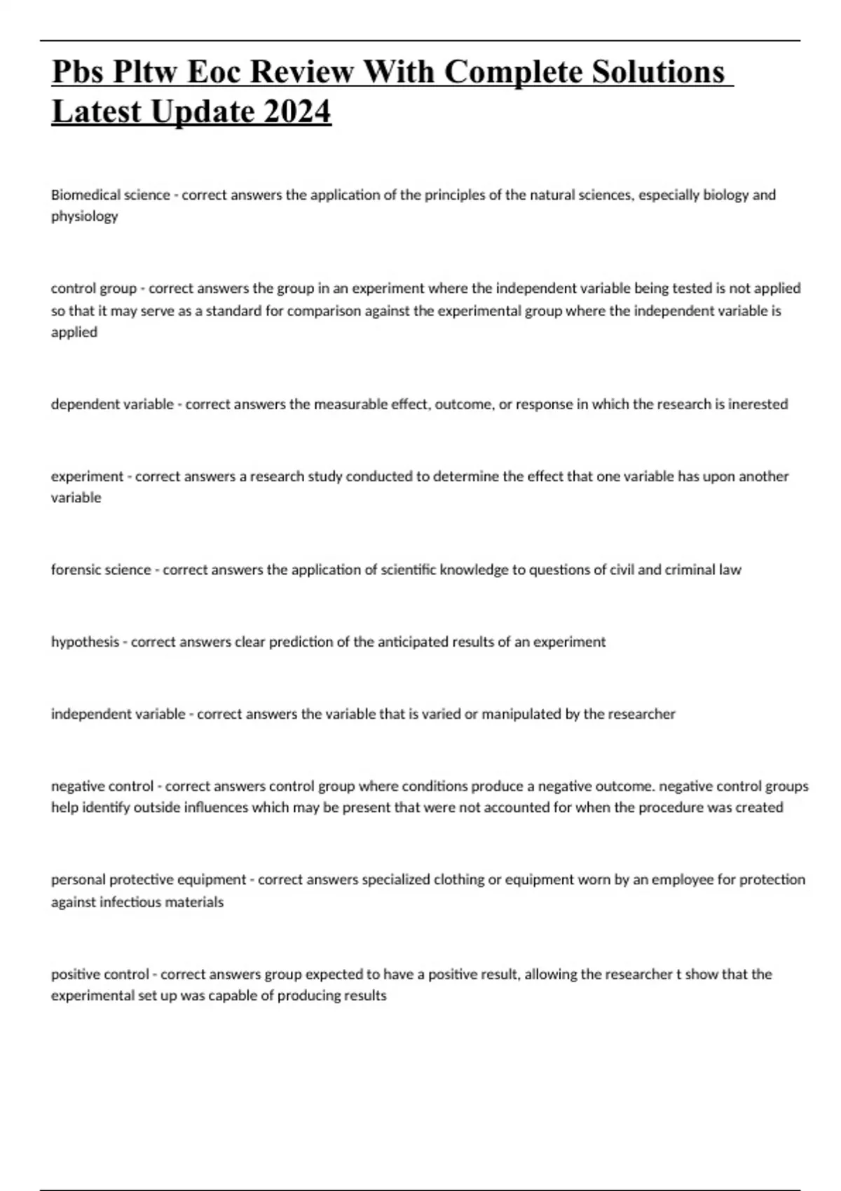 Pbs Pltw Eoc Review With Complete Solutions Latest Update 2024 - PLTW ...