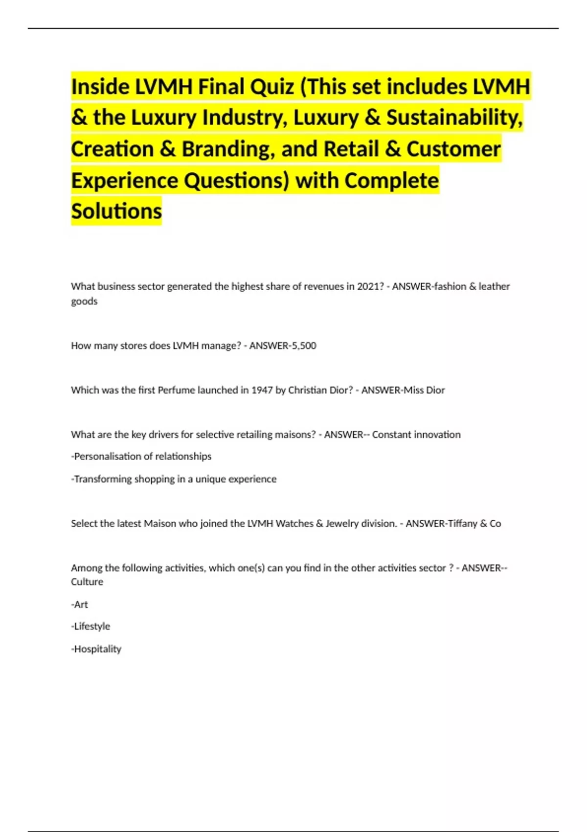 Inside LVMH Final Quiz (This set includes LVMH & the Luxury Industry ...