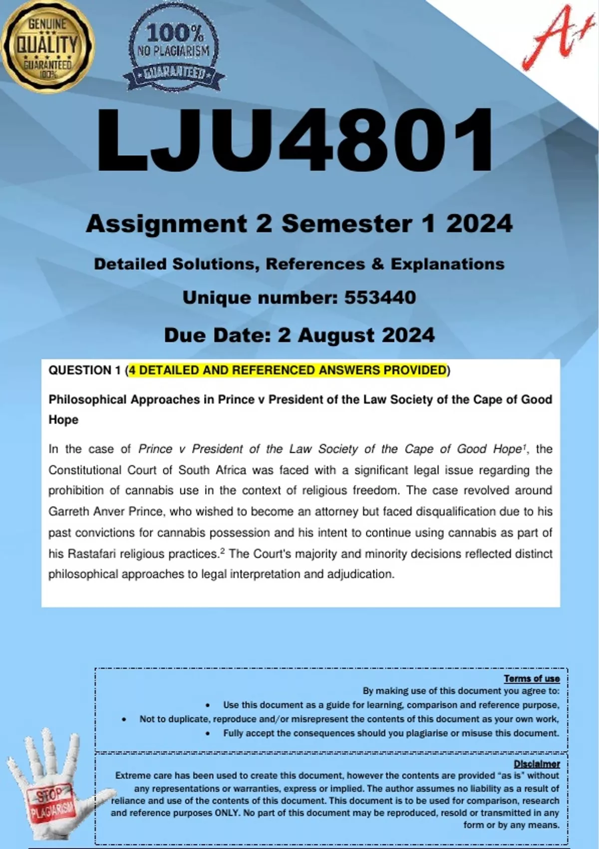 LJU4801 Assignment 2 (COMPLETE ANSWERS) Semester 2 2024 - DUE 3 September 2024 - Legal ...