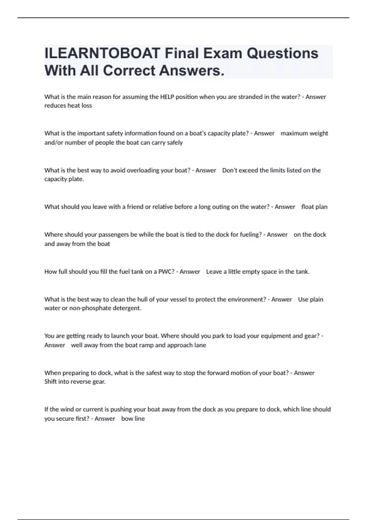 ILEARNTOBOAT Final Exam Questions With All Correct Answers ...