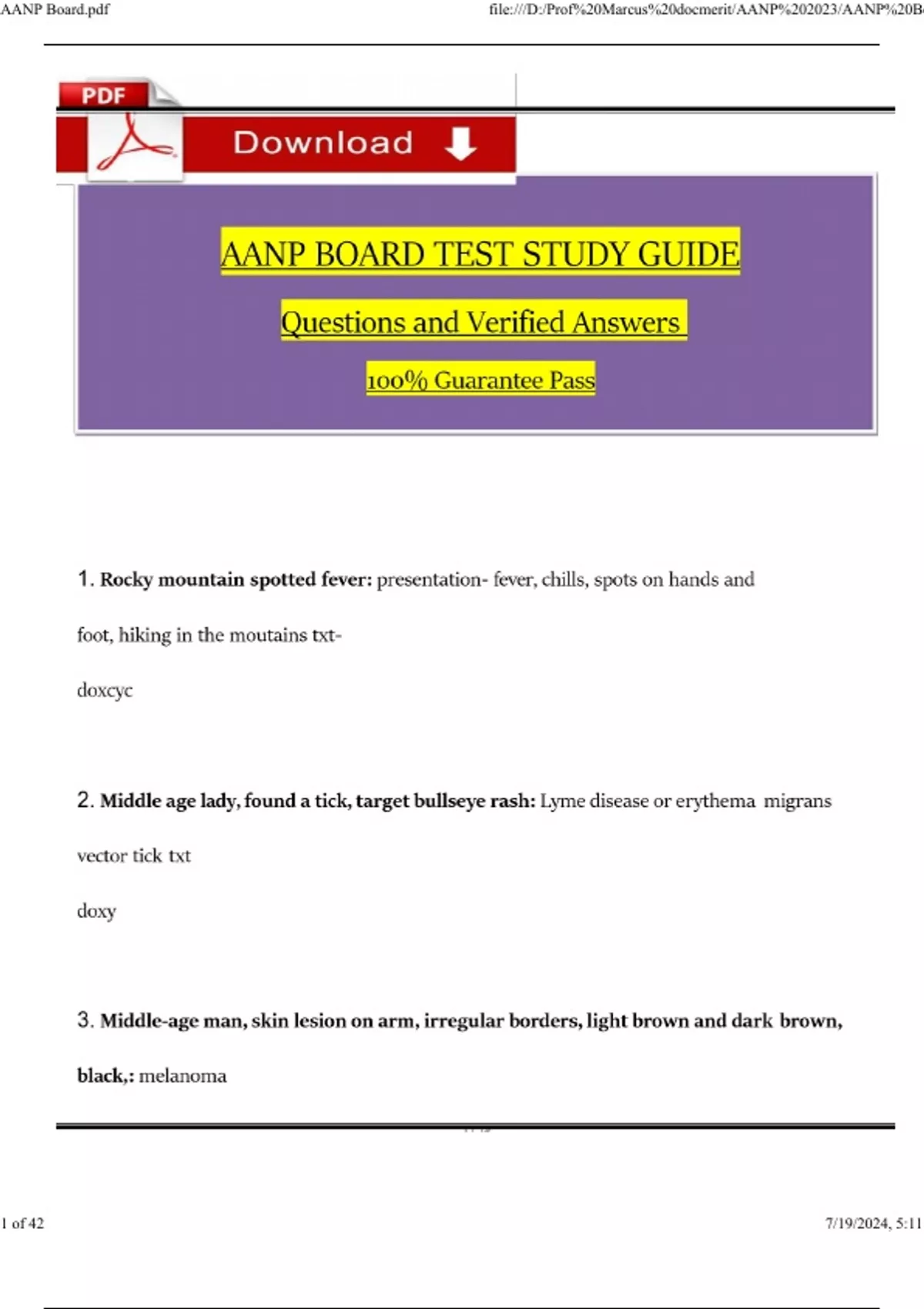 AANP Board Exam Study Guide with 250+ Questions and Verified Answers ...