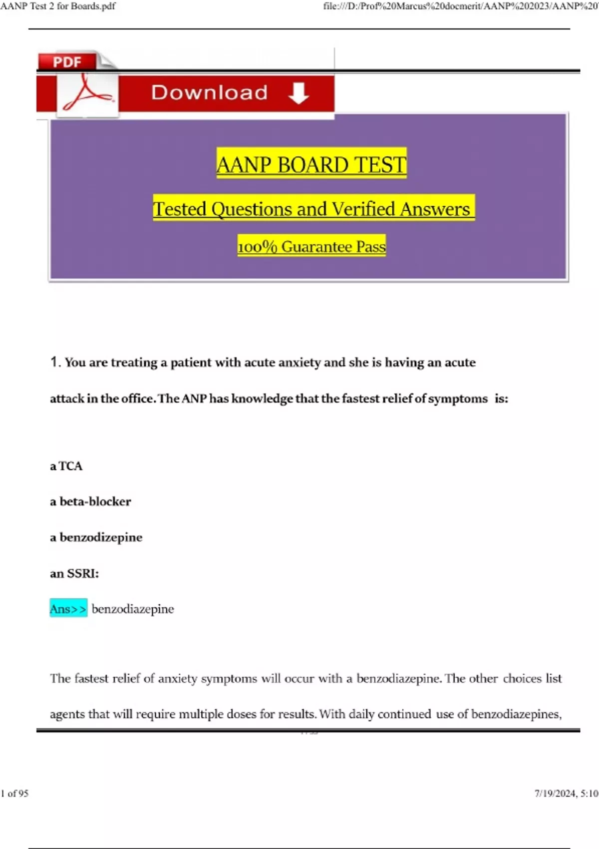AANP Board Exam Questions and Verified Answers & Rationales (2025 / ...