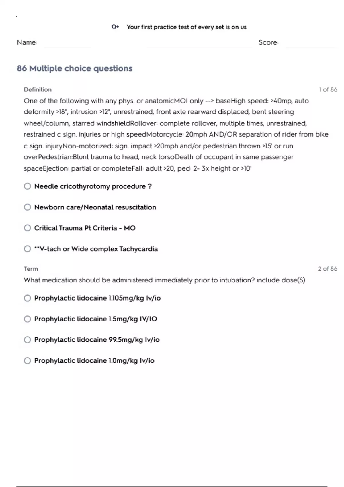 ICEMA PROTOCOL TEST (AMR) QUESTIONS WITH COMPLETE SOLUTIONS ...