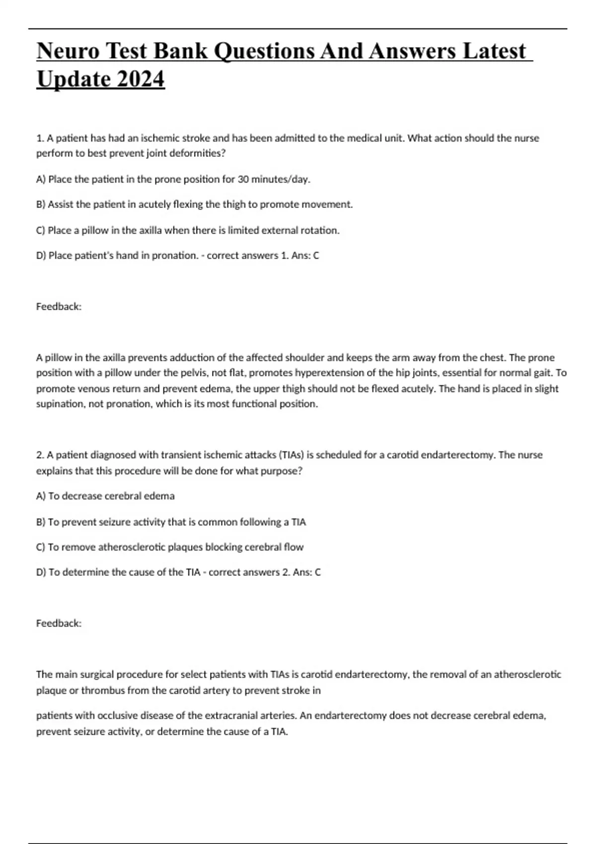 Neuro Test Bank Questions And Answers Latest Update 2024 - Neuro ...