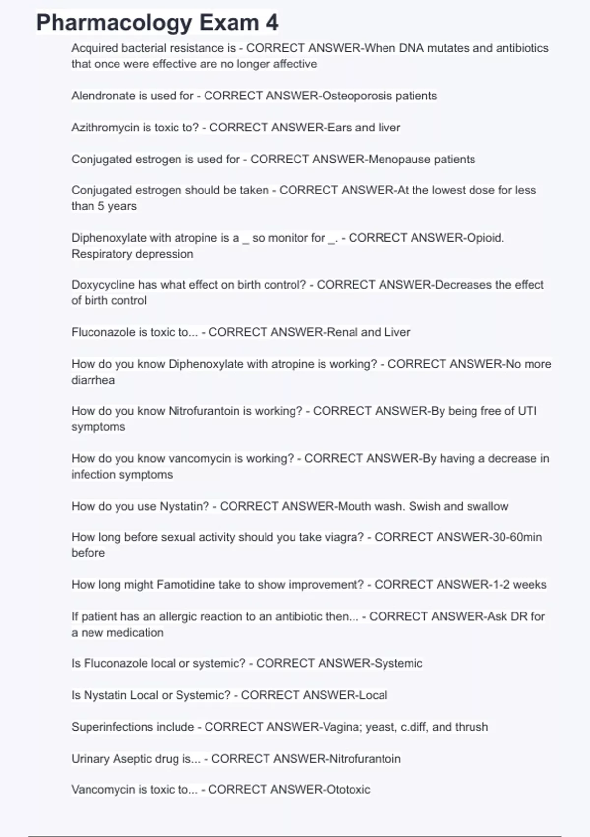 Pharmacology Exam 4 Practice Questions with Complete Solutions ...