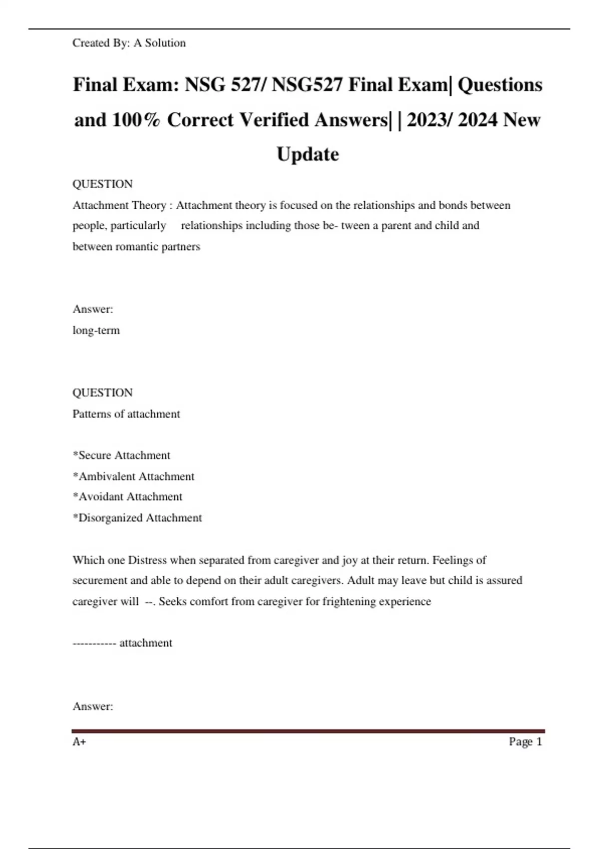 Final Exam: NSG 527/ NSG527 Final Exam| Questions and 100% Correct ...