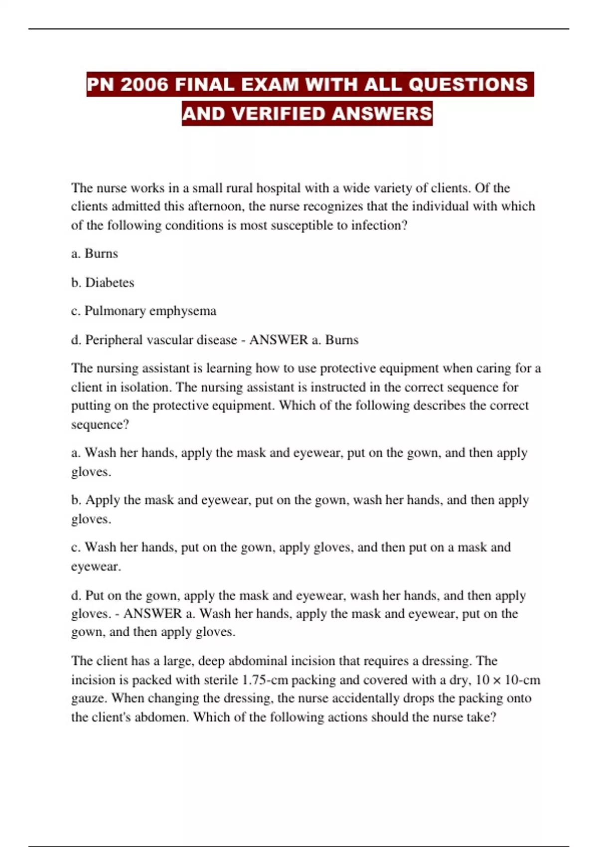 PN 2006 FINAL EXAM WITH ALL QUESTIONS AND VERIFIED ANSWERS - PN 2006 ...