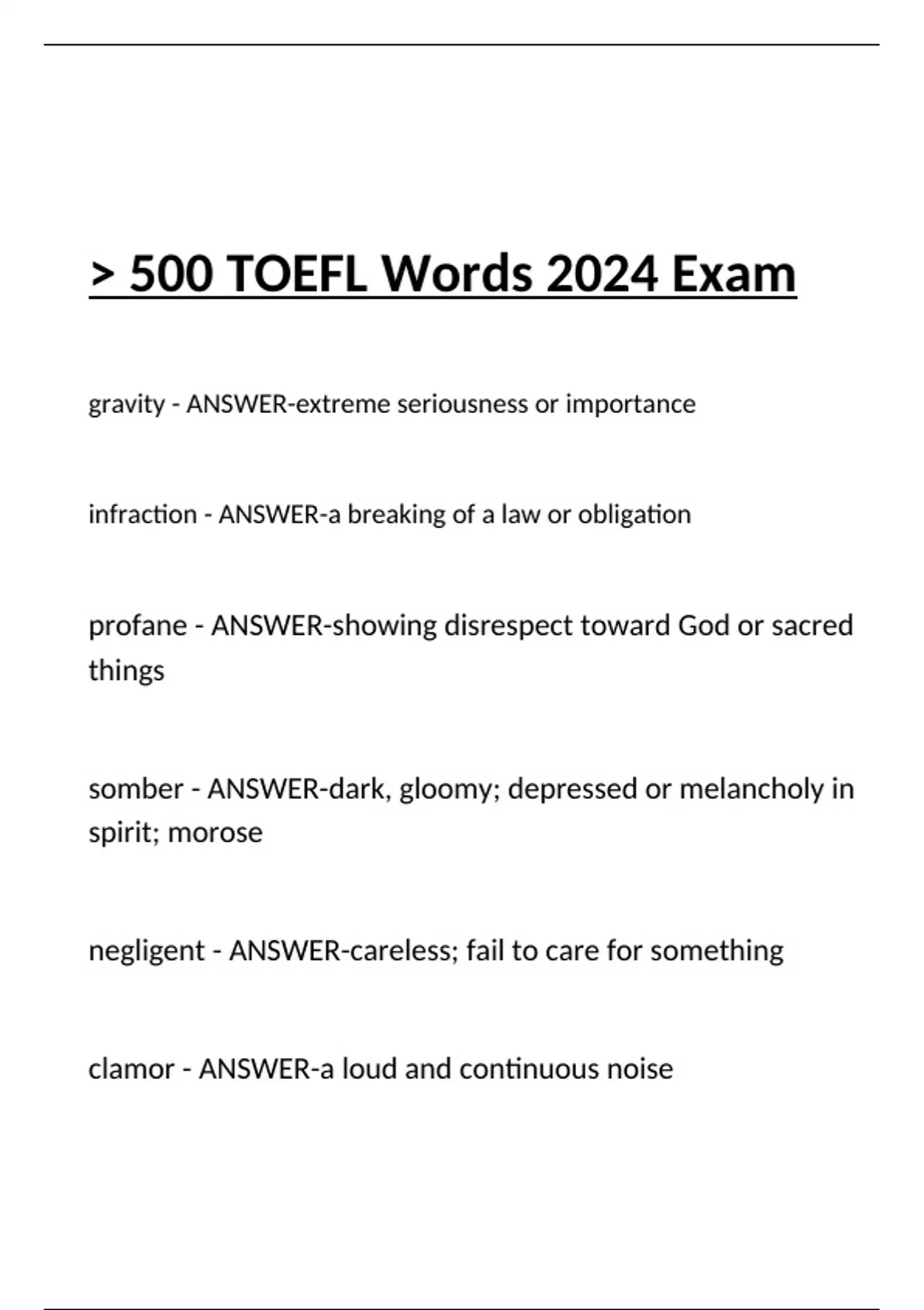 500 TOEFL Words 2024 Exam - Toefl - Stuvia US