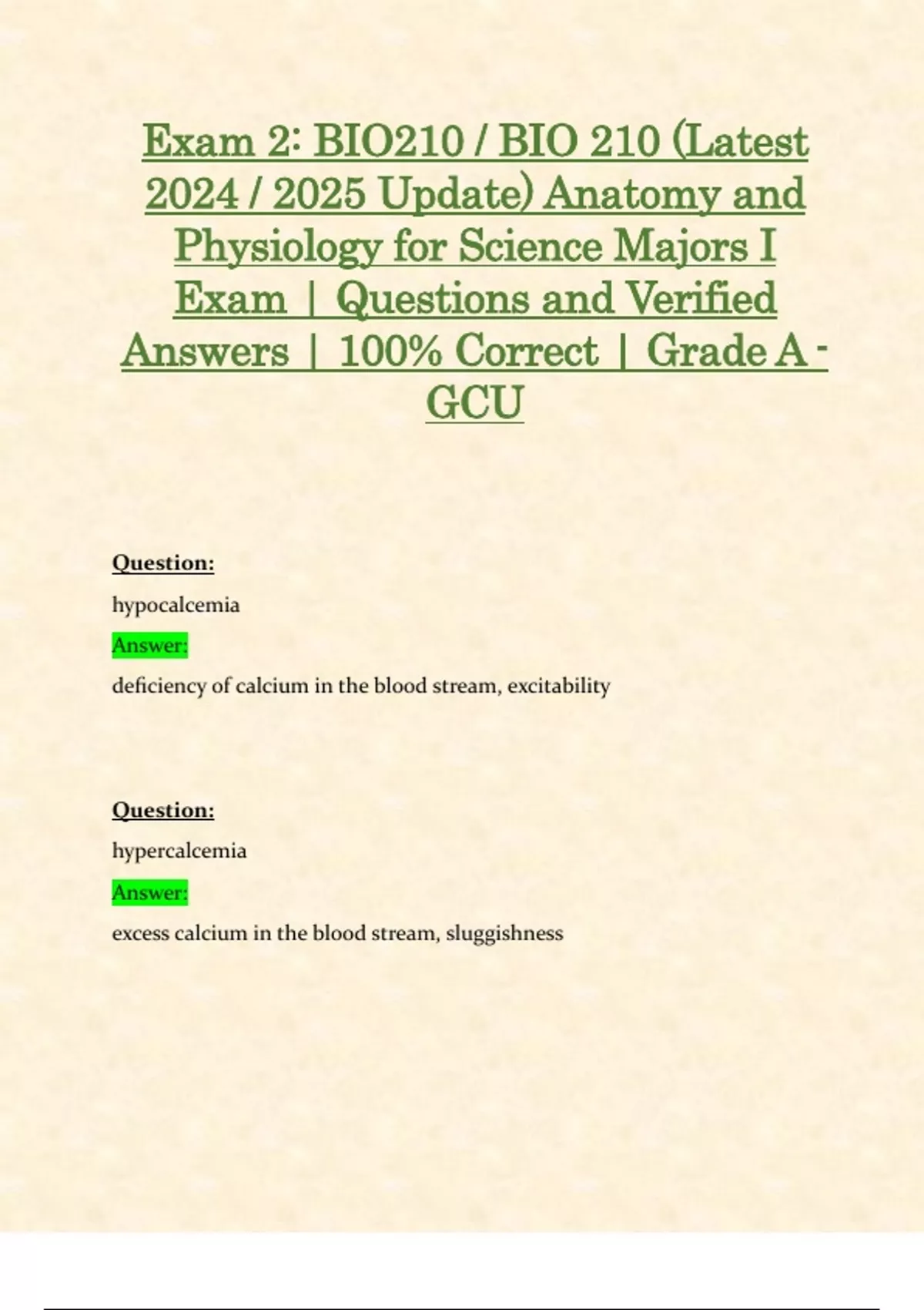 Exam 2: BIO210 / BIO 210 (Latest 2024 / 2025 Update) Anatomy and ...