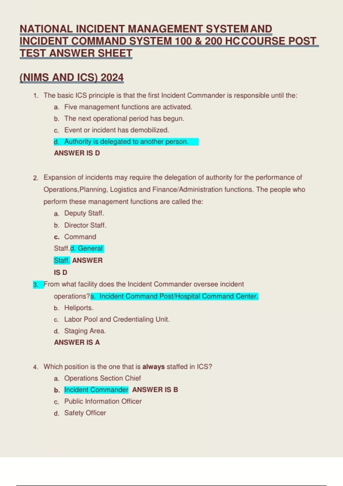 NATIONAL INCIDENT MANAGEMENT SYSTEM AND INCIDENT COMMAND SYSTEM 100