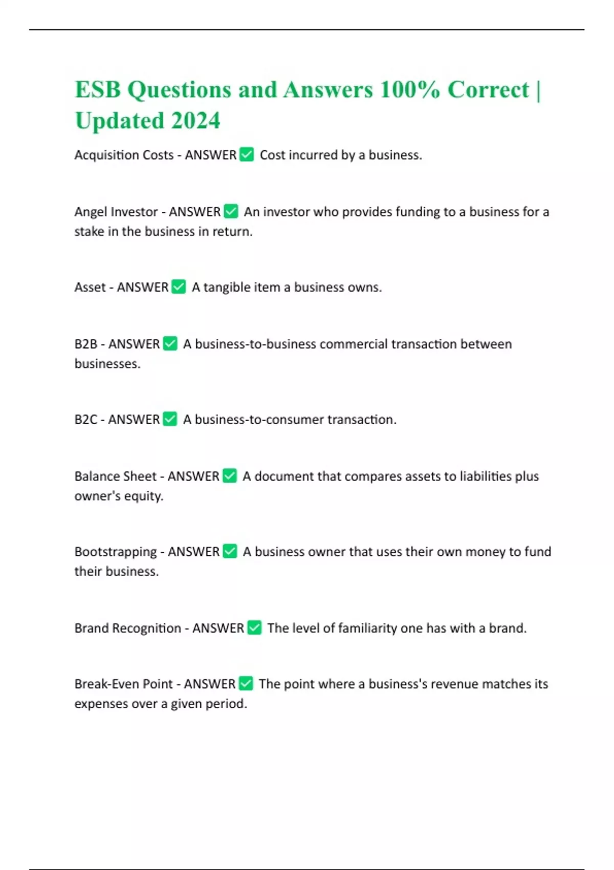 ESB Questions and Answers 100% Correct | Updated 2024 - Esb - Stuvia FR