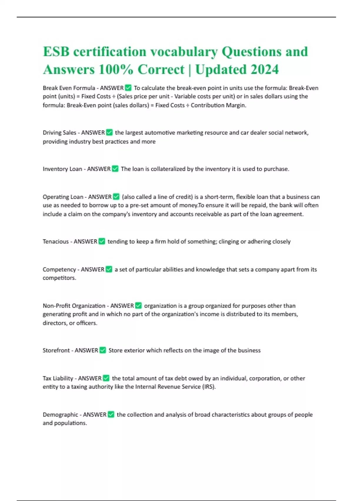 ESB certification vocabulary Questions and Answers 100% Correct ...