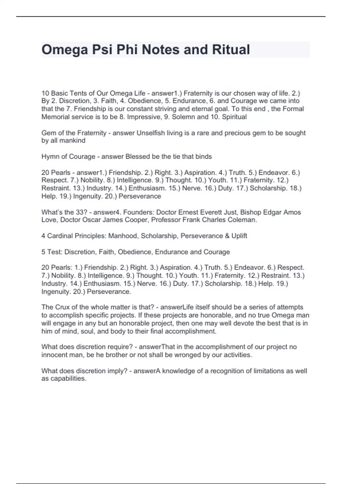 Omega Psi Phi Notes and Ritual Questions with correct Answers - Omega ...