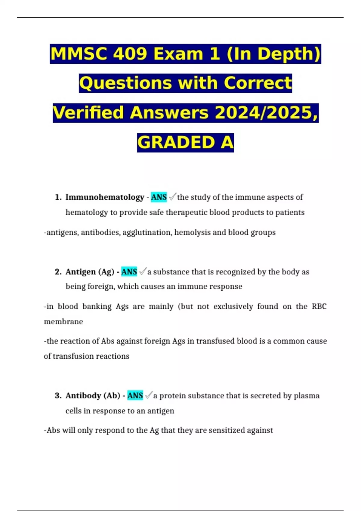 MMSC 409 Exam 1 (In Depth) Questions with Correct Verified Answers 2024/2025, GRADED A - MMSC ...