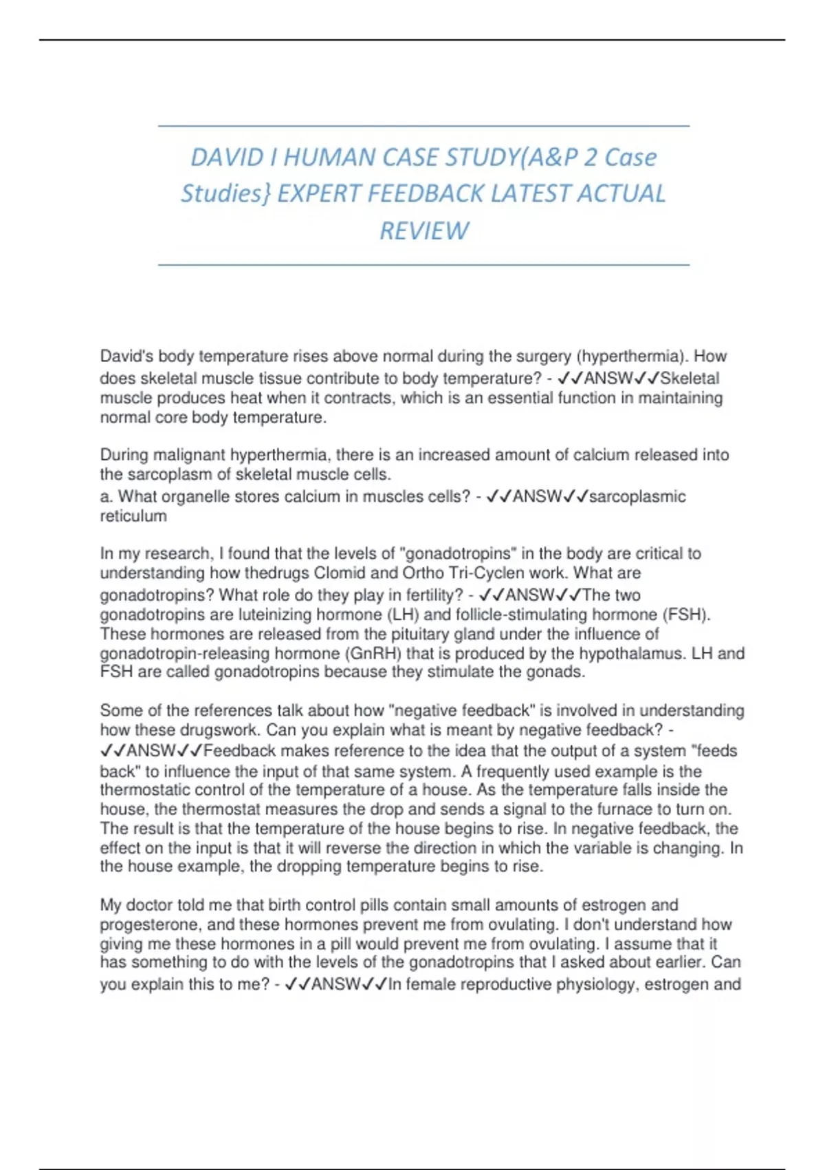 DAVID I HUMAN CASE STUDY(A&P 2 Case Studies} EXPERT FEEDBACK LATEST ...