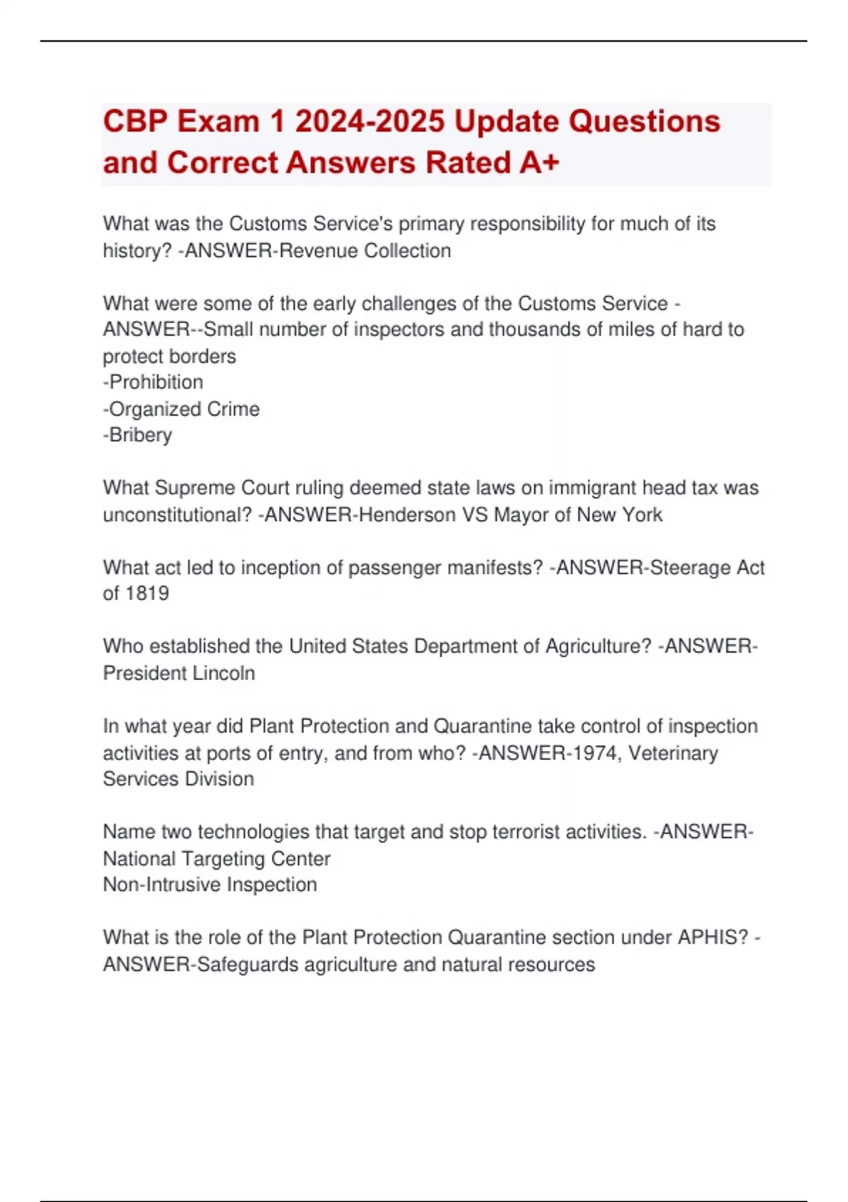 CBP Exam Update Questions and Correct Answers Rated A+ - CBP - Stuvia UK