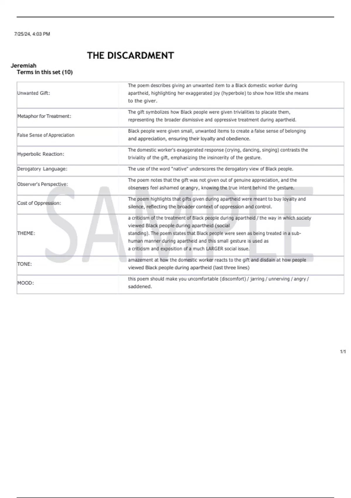 THE DISCARDMENT Flashcards _ (DETAILED ANSWERS) 2024 - DISTINCTION ...