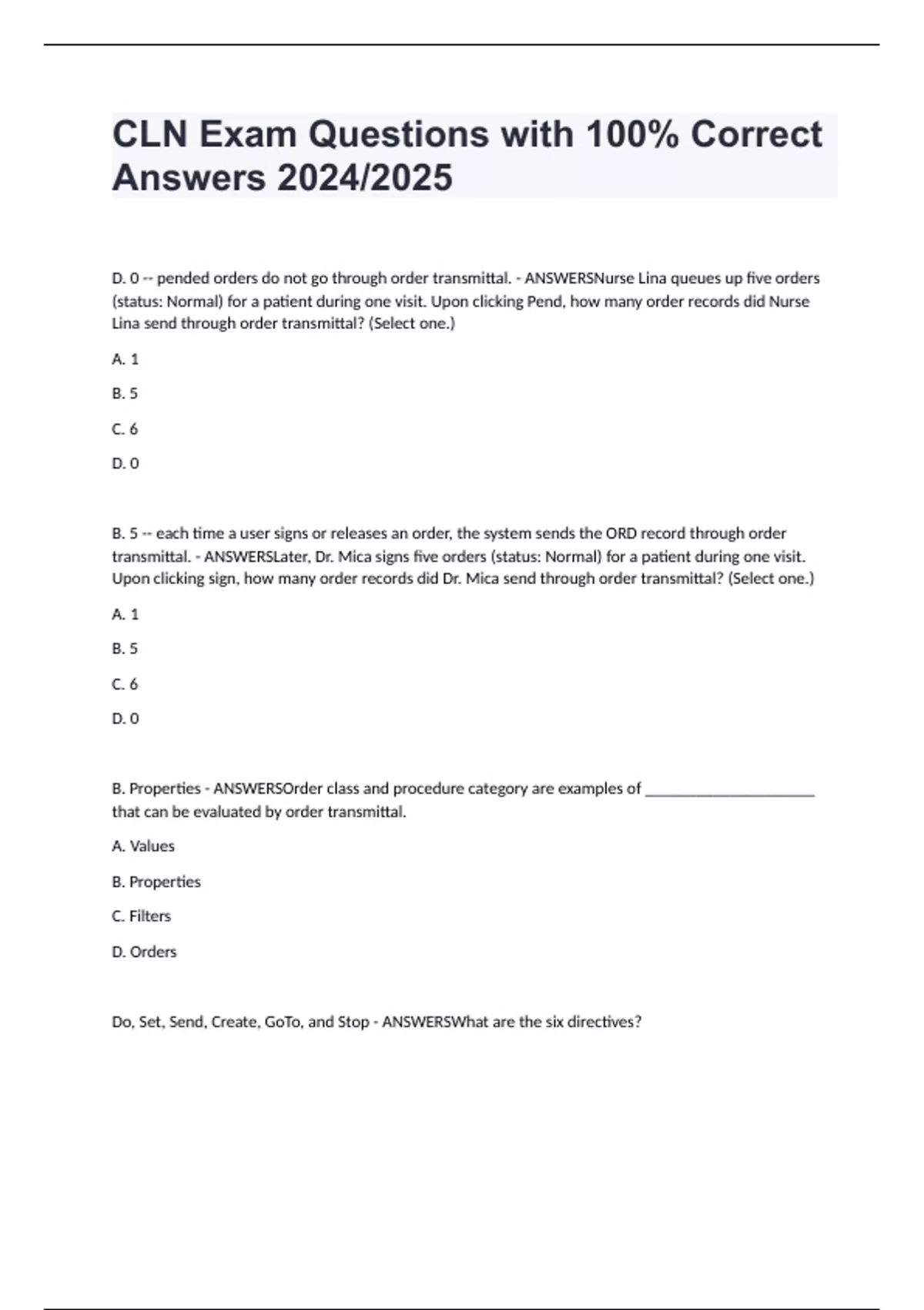 CLN Exam Questions with 100% Correct Answers 2024/2025 - CLN - Stuvia US