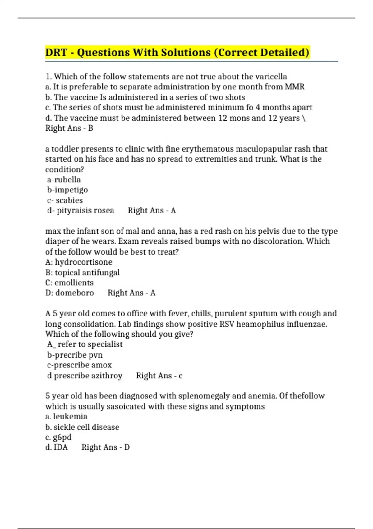 DRT - Questions With Solutions (Correct Detailed) - DRT - Stuvia US