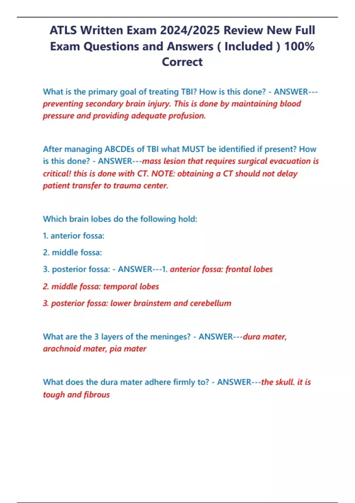 ATLS Written Exam 2024/2025 Review New Full Exam Questions and Answers ...