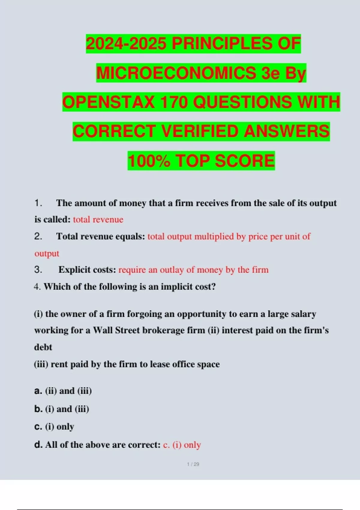 PRINCIPLES OF MICROECONOMICS 3e By OPENSTAX 170 QUESTIONS WITH CORRECT VERIFIED ANSWERS 100% TOP ...