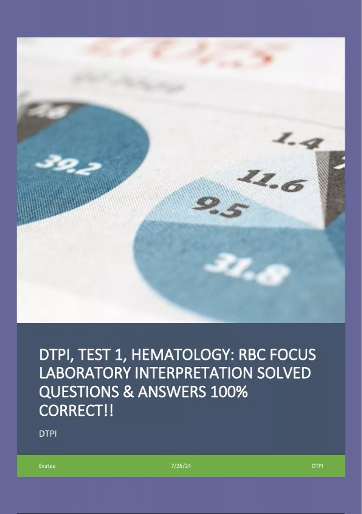 DTPI, TEST 1, HEMATOLOGY: RBC FOCUS LABORATORY INTERPRETATION SOLVED ...