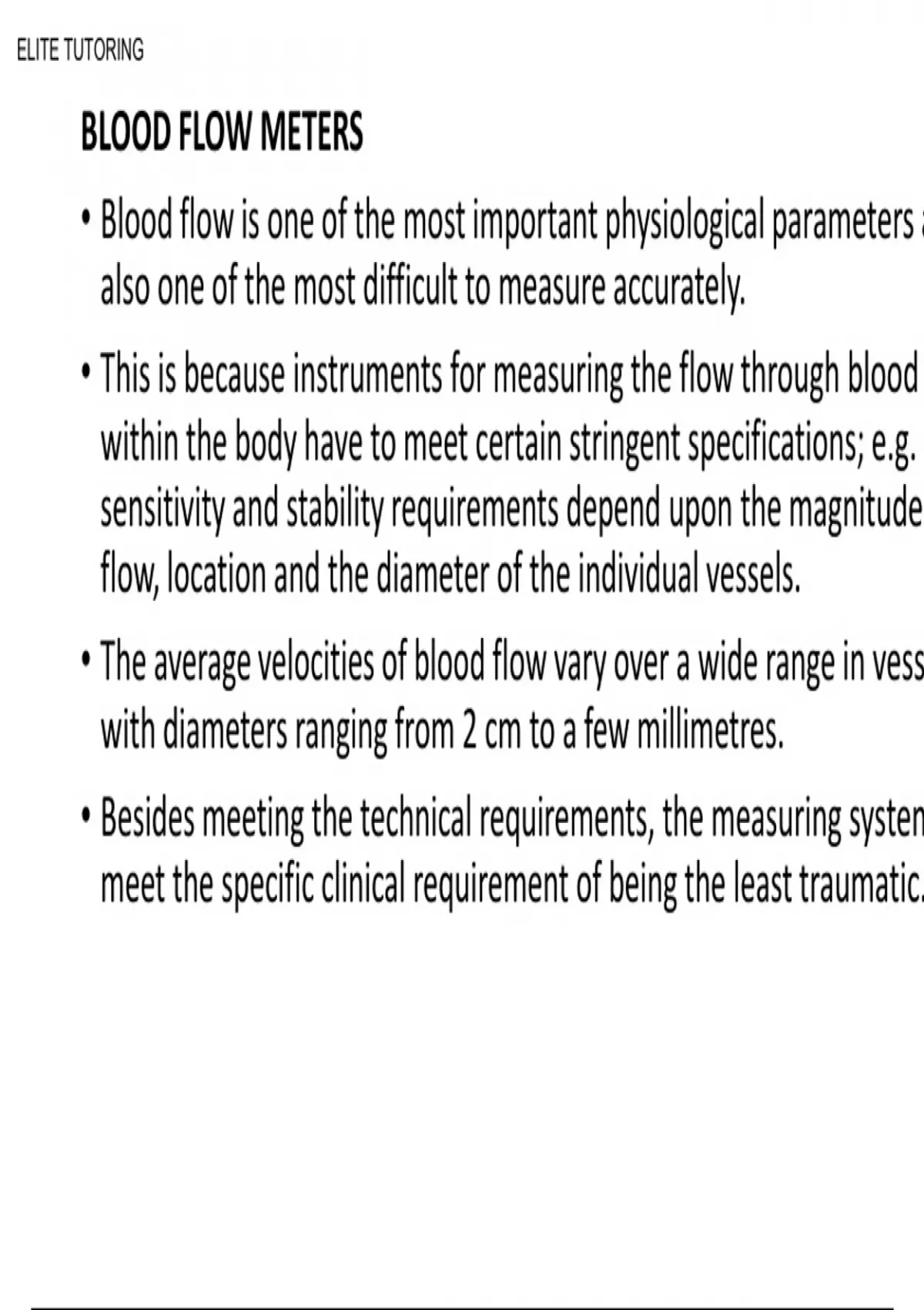 Summary BLOOD FLOW METERS - MEDICAL ELECTRONICS - Stuvia US