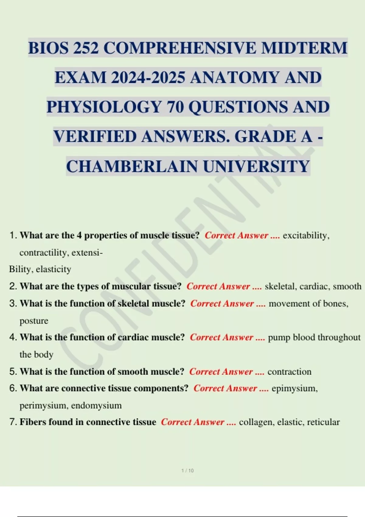 BIOS 252 COMPREHENSIVE MIDTERM EXAM ANATOMY AND PHYSIOLOGY 70 QUESTIONS ...